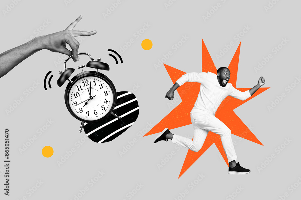 Composite collage picture image of running away businessman scared ...