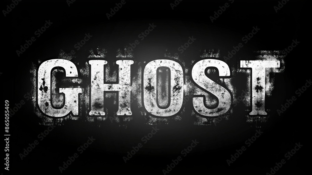 Eerie black and white vector illustration of a stylized ghost word in ...