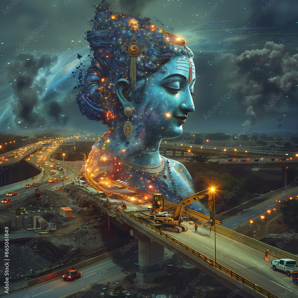 Lord Krishna merged with cosmic elements, galaxies and stars ...