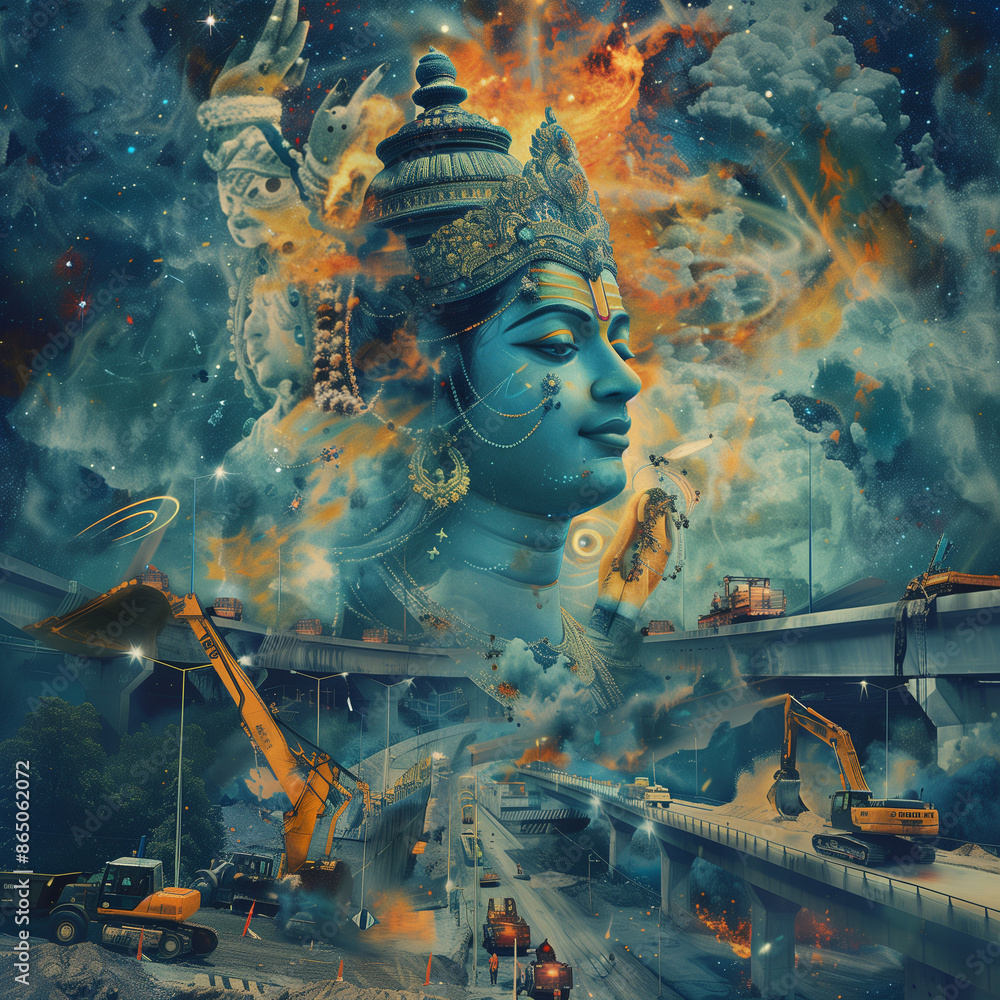 Lord Krishna merged with cosmic elements, galaxies and stars ...