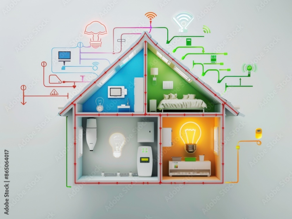 Home energy efficiency tips (lightbulb, thermostat, plug icons) (power ...