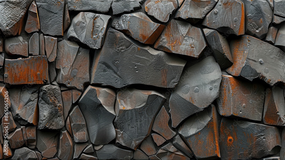 A high-detail close-up of a textured, fractured iron surface. The ...