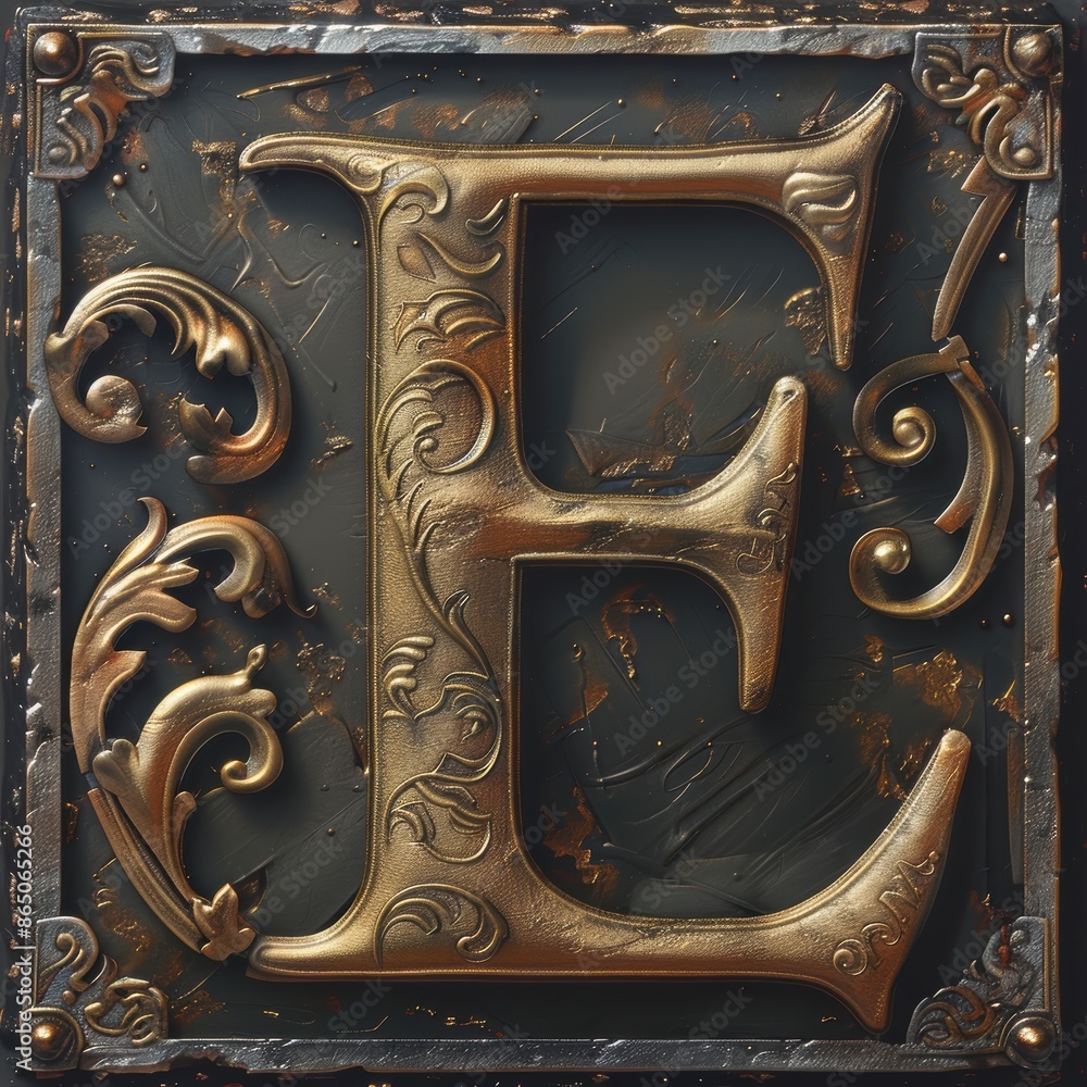 Ornate steampunk letter E with intricate details in a vintage design, perfect for artistic and ...
