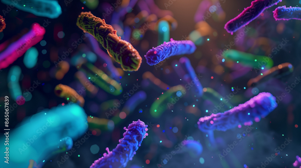 Gut bacteria or microbiota, showing the variety of microscopic ...