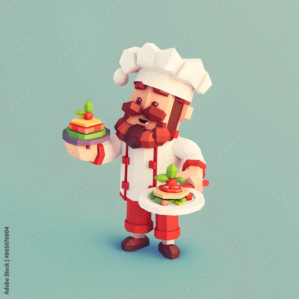 Cute Isometric 3D Pixel Art Chef Character with Cooking Utensils on ...