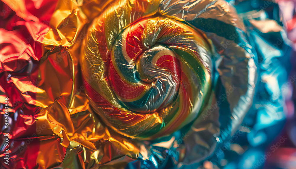 macro image focusing on the details of a lollipop wrapper, including ...