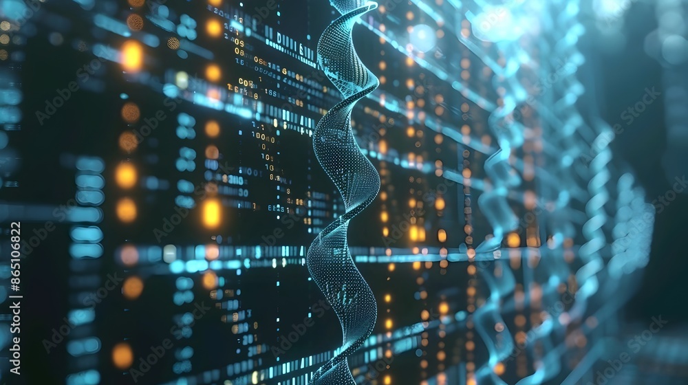 Decoding Digital DNA Sequence on a Futuristic Display ilustración de ...