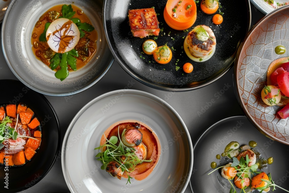 A diverse spread of different types of food displayed on a table ...