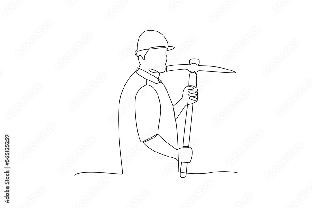 Continuous one line drawing A Traditional miner uses a hoe to get ...
