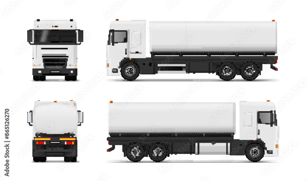 Tank truck white mockup tanker lorry front side back view design ...