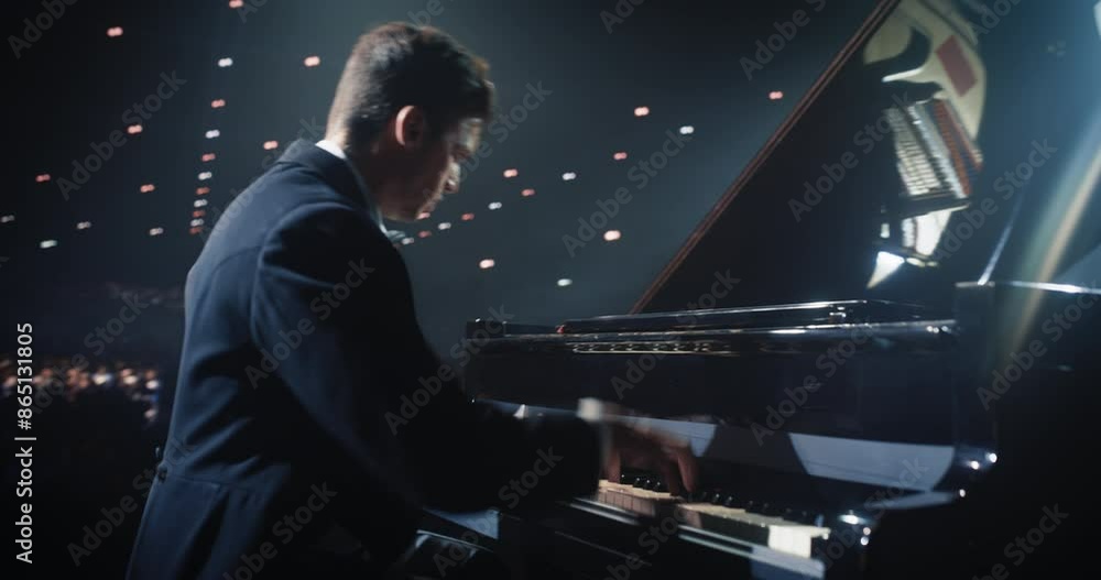 Cinematic Portrait of a Music Artist Performing on Stage, His Hands ...