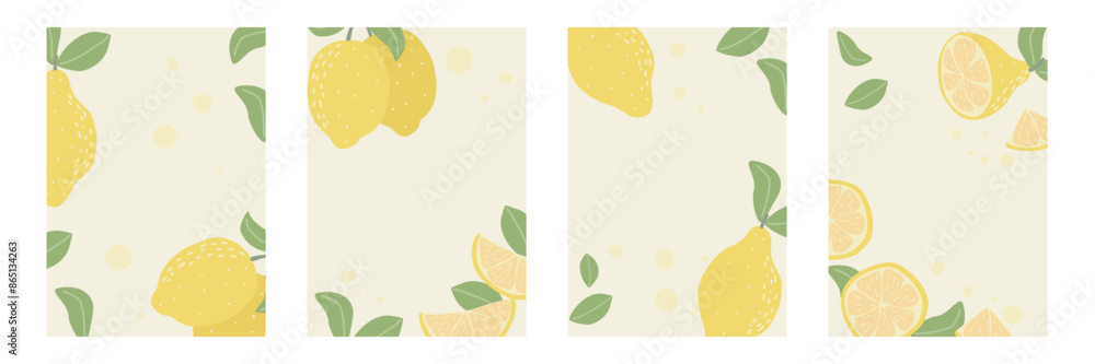 Hand drawn lemon backgrounds set. Collection of templates with juicy ...