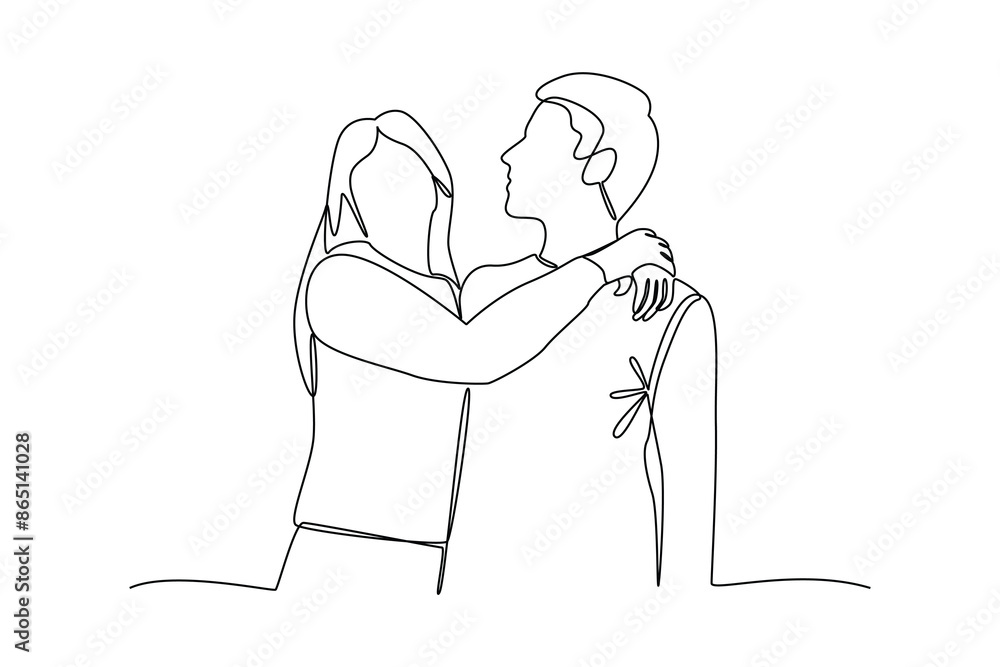 Single one line drawing A couple is making out on their anniversary ...