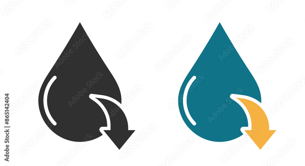 Water drop low level icon, moisture decrease arrow down sign vector ...