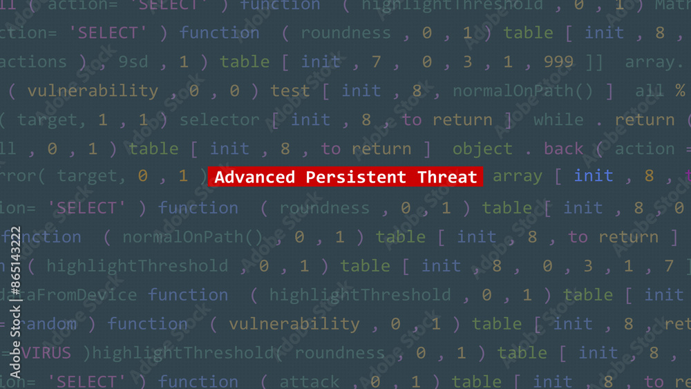 Cyber attack advanced persistent threat text in foreground screen of code editor developer ...