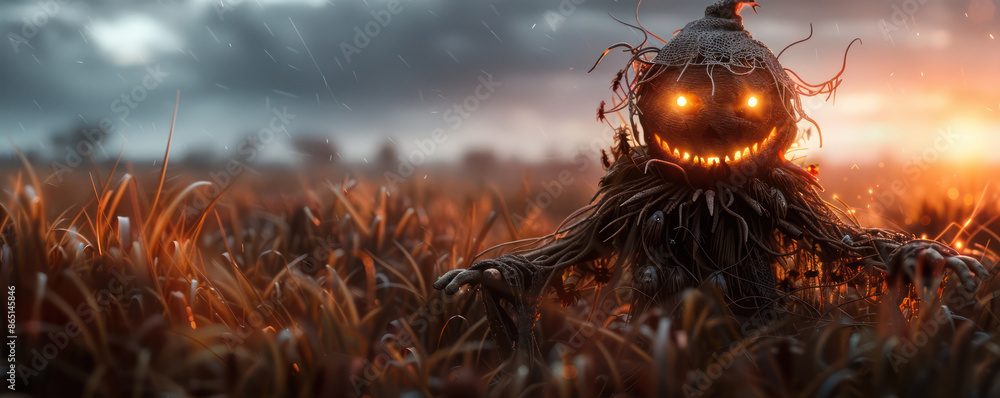 Foto de Spooky Scarecrow in a Field Eerie and Spooky Halloween ...