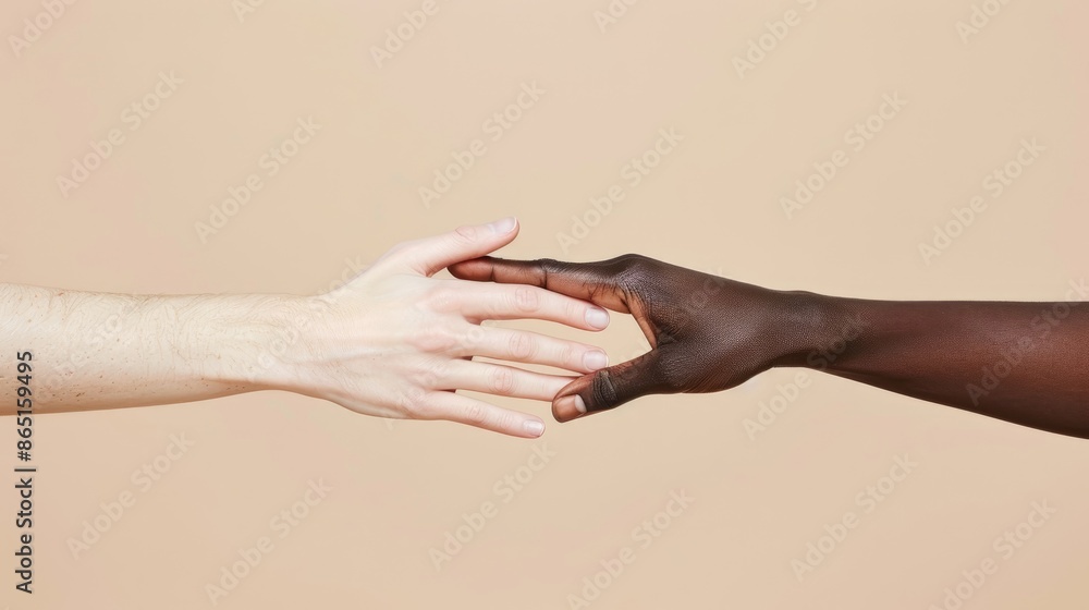 Two men shake hands. Black and white human hands shake hands as a sign ...