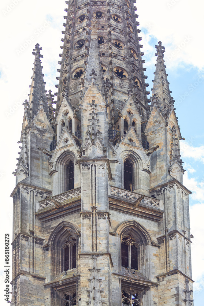 Bell tower of the Basilica of Saint-Michel from Bordeaux France. La ...