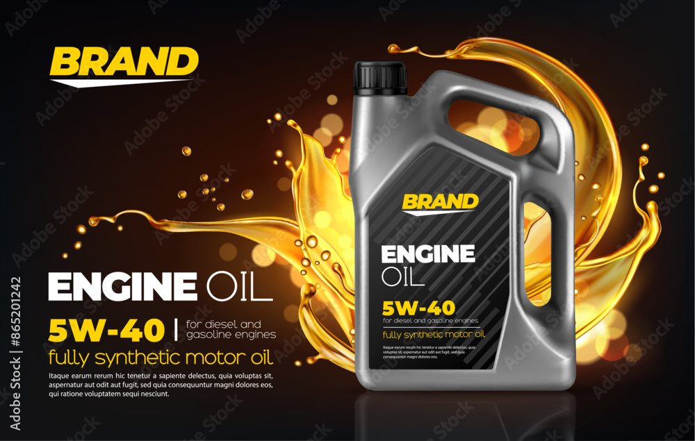 Car engine motor oil, 3d lubricant splash and bottle vector banner ...
