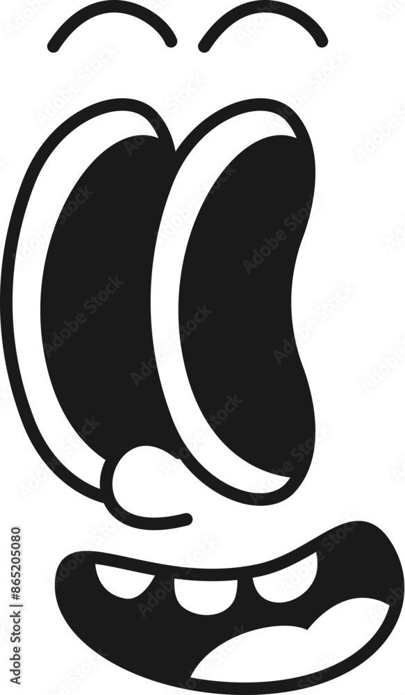 Cartoon comic groovy face, funny eye emotion and retro cute emoji ...