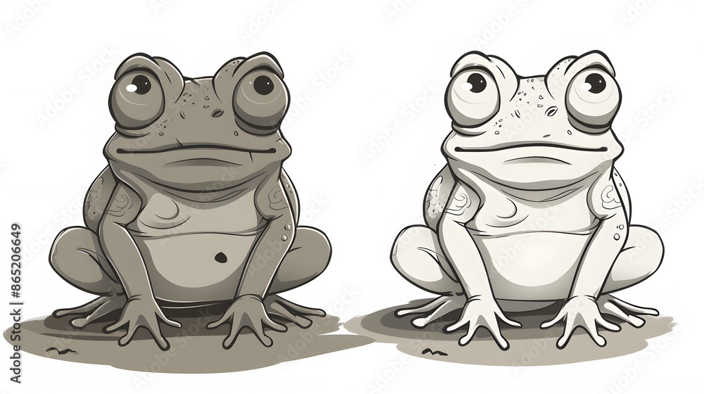 Male frog cartoon character mascot design, including flat and line art ...