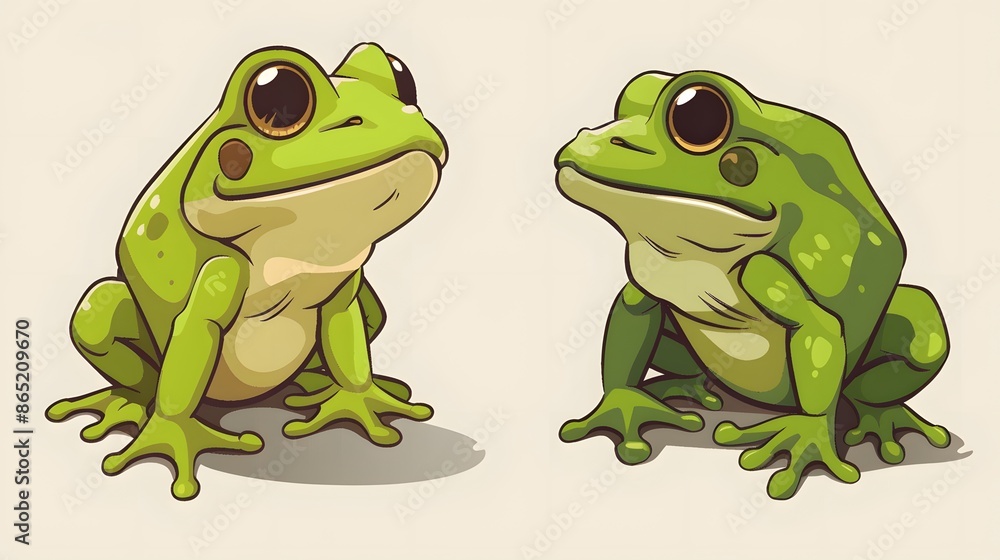 Male frog cartoon character mascot design, including flat and line art ...
