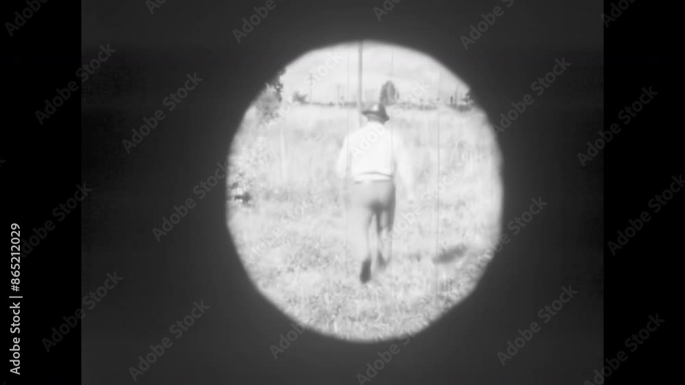 Back view, Man walking off in distance at old film end. Cinematic ...
