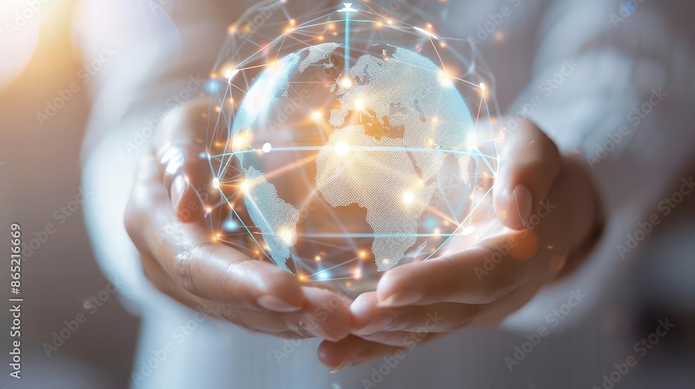 global network connection concept hands holding white globe with ...