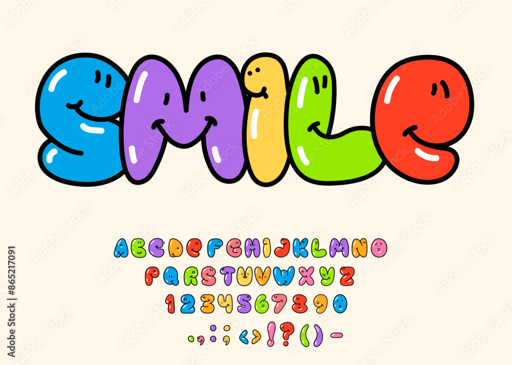 Cute bubble font, y2k cartoon balloon type alphabet letters and numbers ...