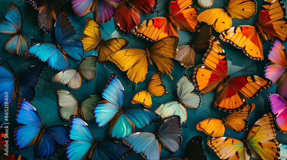 Colors of rainbow. Pattern of multicolored butterflies morpho,Delicate ...