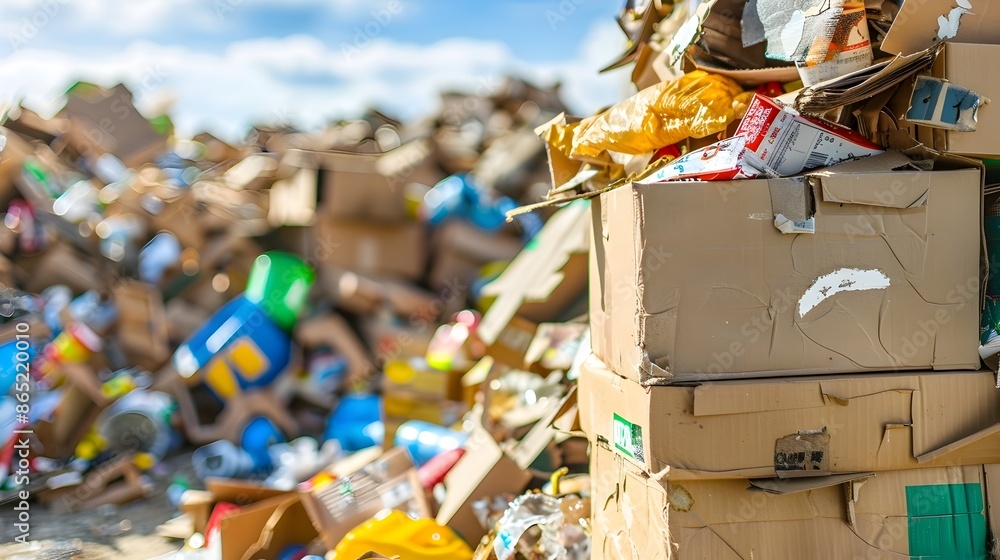 Mountain of Discarded Food Delivery Boxes in a Landfill Depicting Waste ...