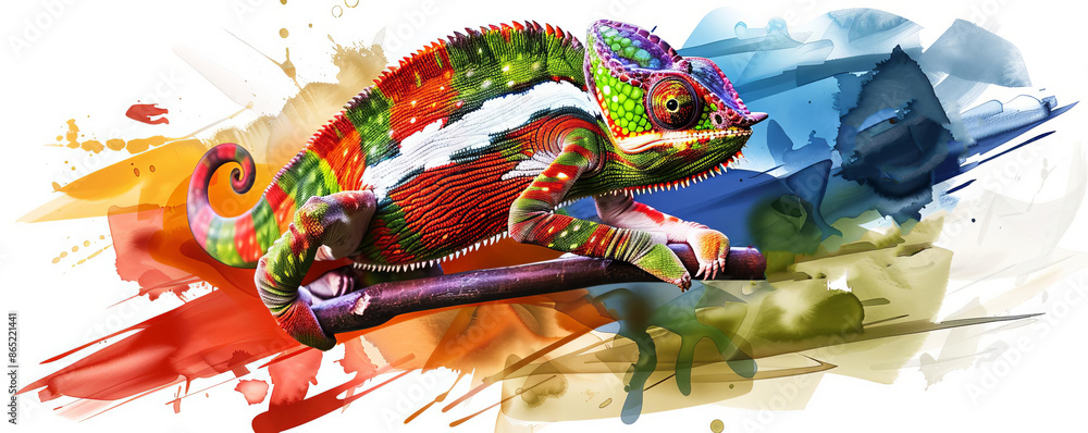 a chameleon changing colors to a spectrum flat design side view theme ...