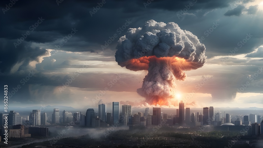 large-scale nuclear explosion with a mushroom cloud effect over the ...