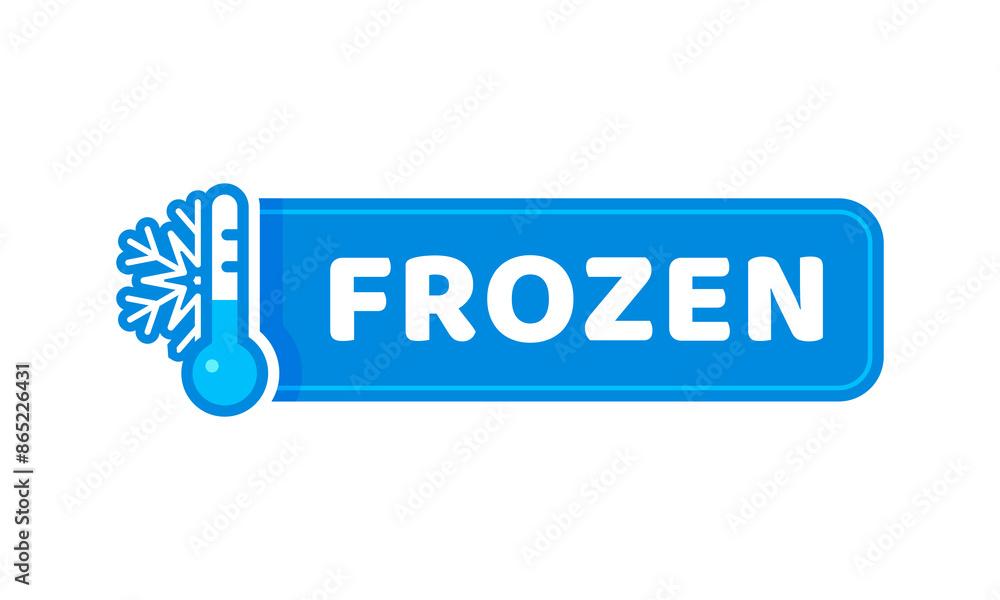 Blue frozen cold product icon, ice crystal label and badge for ...