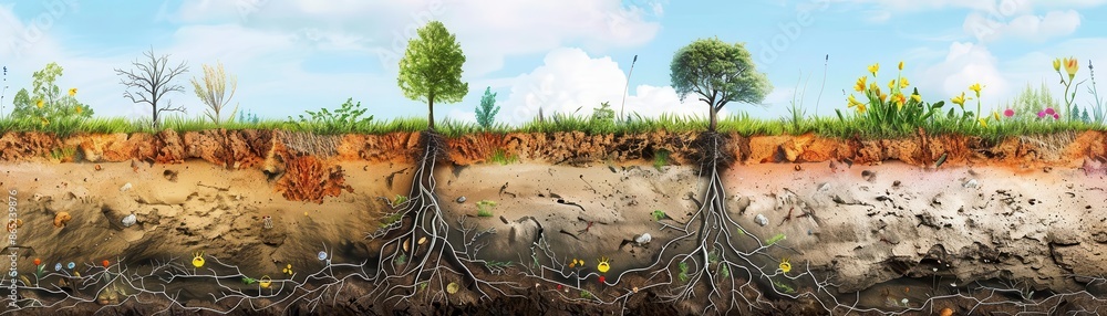 The image shows a cross-section of the Earth's surface, with the top ...