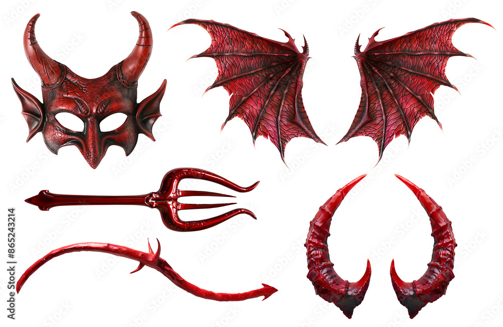 Set collection of devil demon satan red maroon costume accessory ...