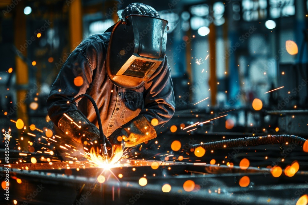 Welder welding in Oil and Gas or Petrochemical with flux cored arc ...