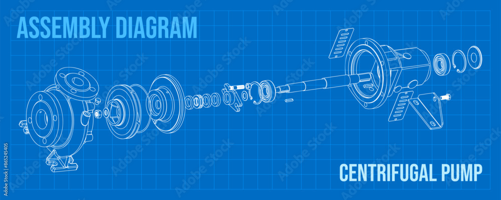 Photo Centrifugal pump blueprint exploded view. Technical drawing ...