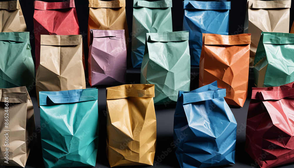 An artistic representation of a variety of paper bags with ziplock ...