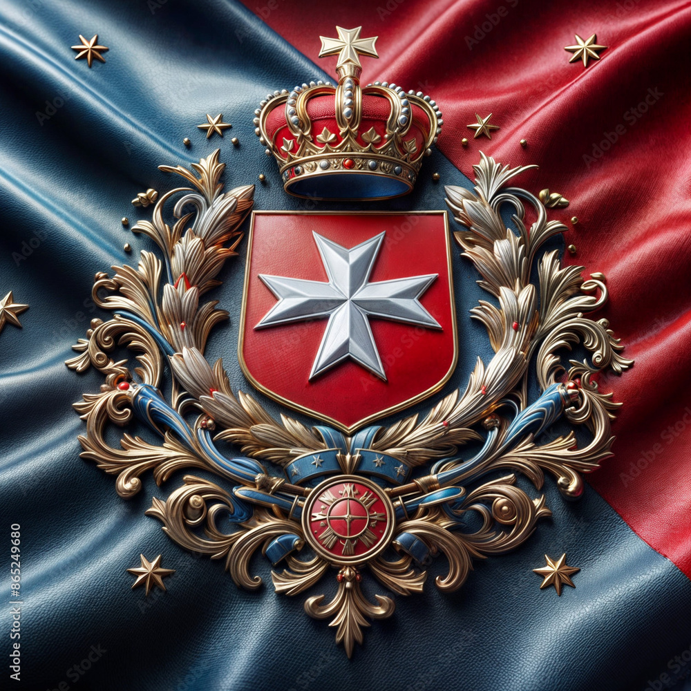bage flag of the Sovereign Military Order of Malta. 3D illustration ...