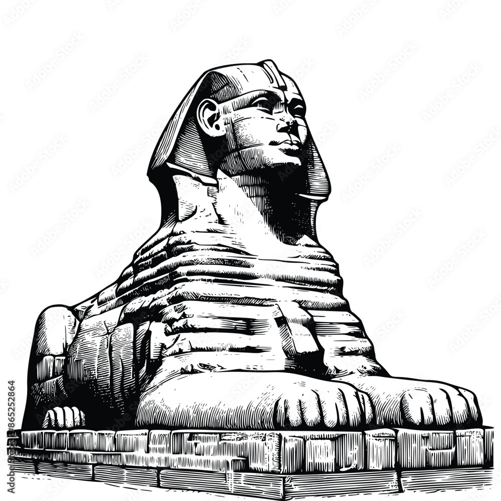 hand drawn Great Sphinx of Giza statue illustration. engraving black ...