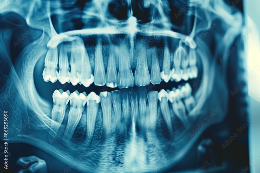 X ray film scan detects tooth impaction in humans Stock Photo | Adobe Stock