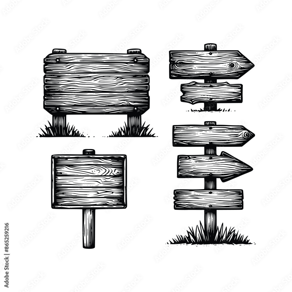 hand drawn wooden sign or wooden billboard illustration for poster and ...