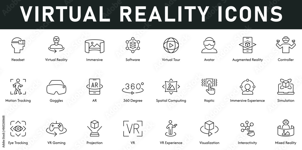 Virtual reality Icons vector illustration with thin line editable ...