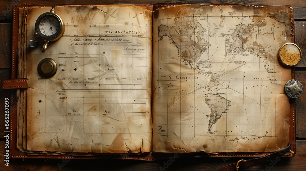 open book features antique nautical chart navigation map pattern on old ...