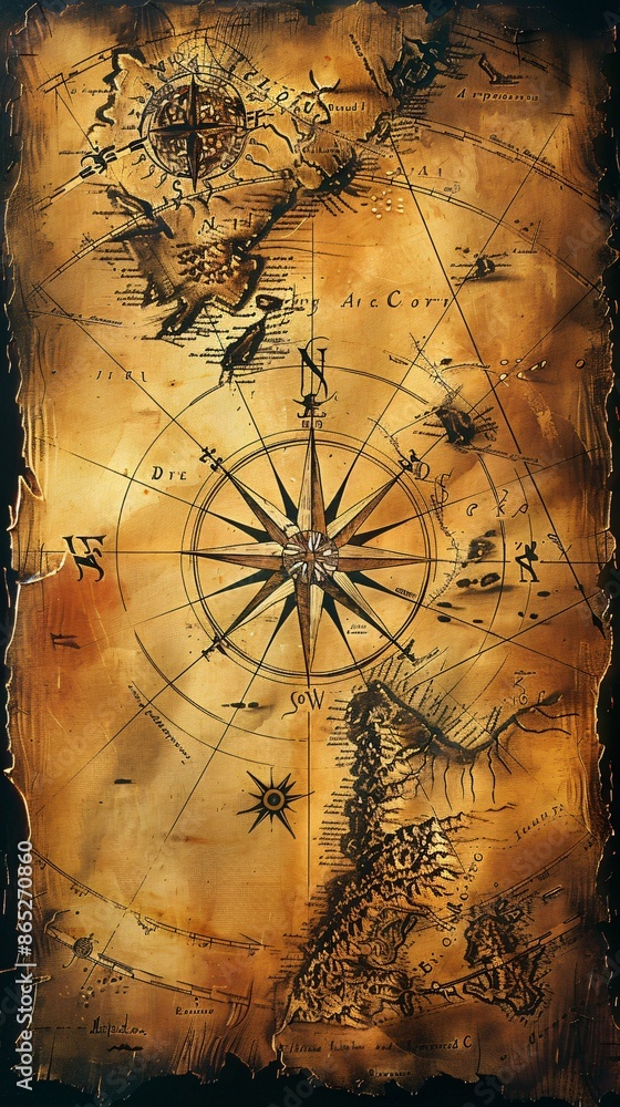 Treasure map antique nautical chart navigation map pattern on old paper ...