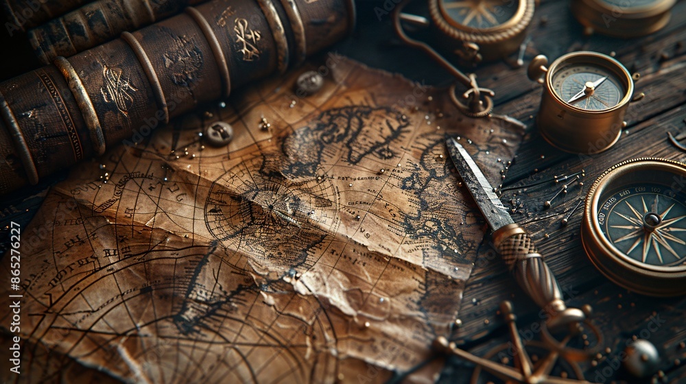 ancient nautical chart navigation map pattern on old paper texture ...