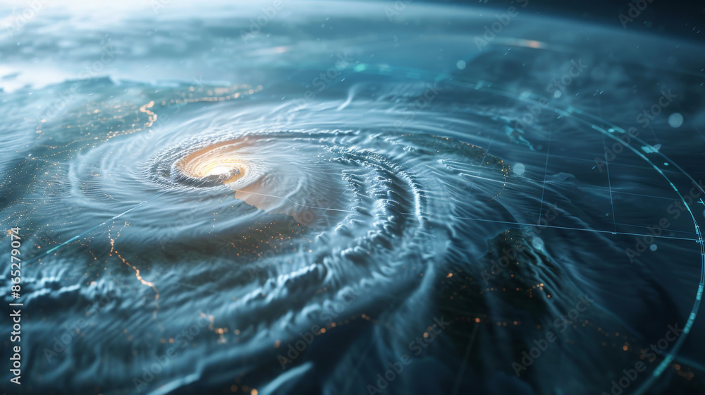 Dynamic 3D visualization of a powerful storm system on a weather radar ...