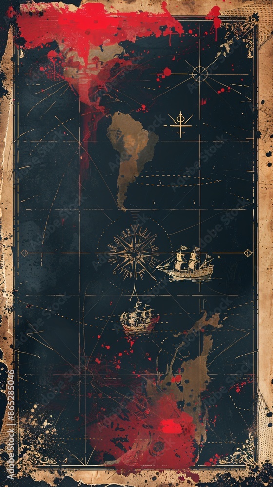 Treasure map antique nautical chart navigation map pattern on old paper ...