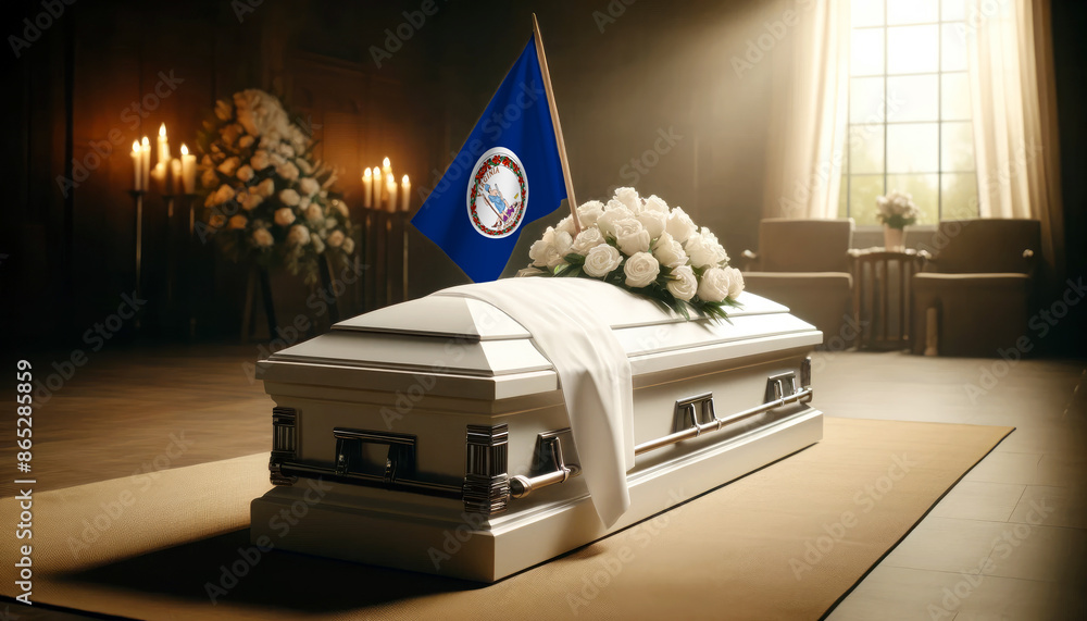 Respect and remembrance: white roses adorn a coffin draped with the ...